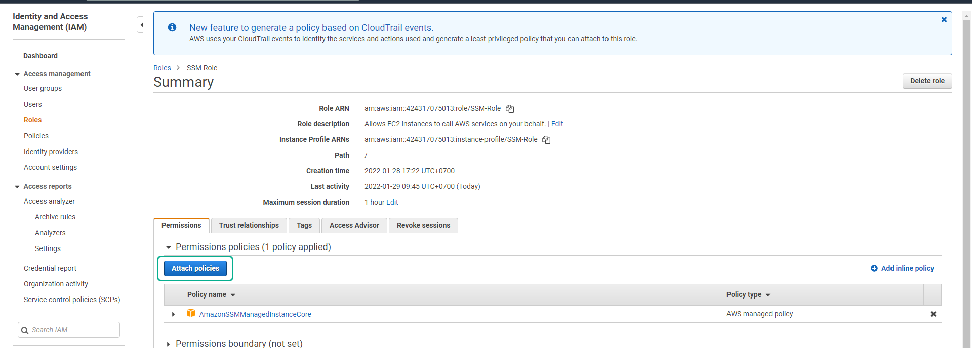 Update IAM Role :: WORK WITH AMAZON SYSTEM MANAGER - SESSION MANAGER